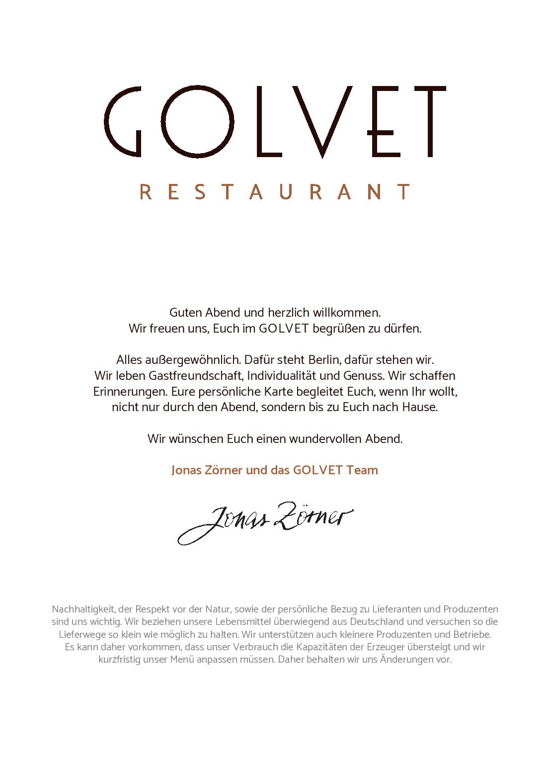 Speisekarte - Restaurant Golvet in Berlin - DeutschlandGourmet